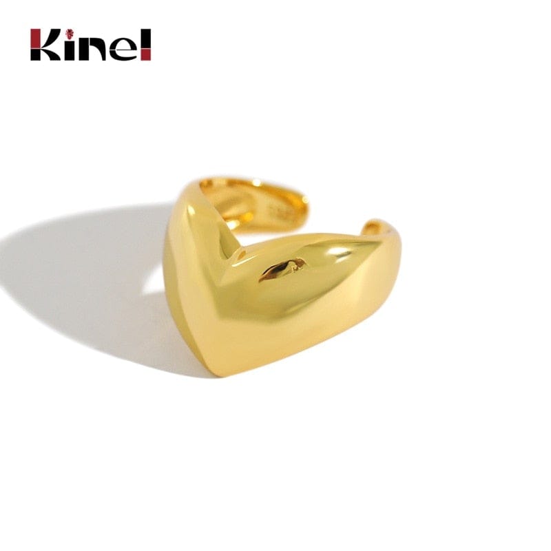 Kinel Ring Ladies Sterling Silver 18K Plating Real Gold Simple Heart S ...